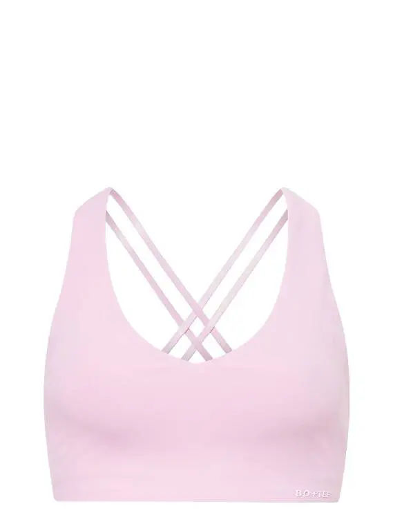 Bo+tee Embossed-logo V-neck Stretch-woven Sports Bra - Dusty Pink