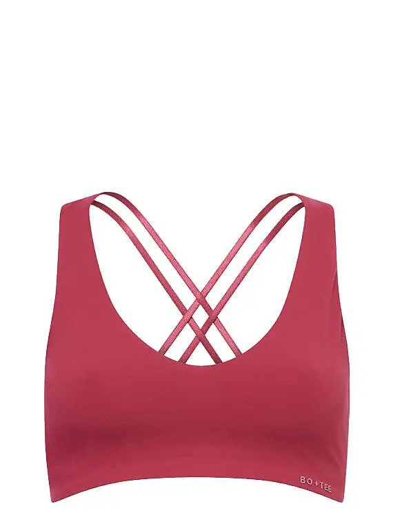 Bo+tee V-neck Cut-out Stretch-woven Sports Bra - Burgundy