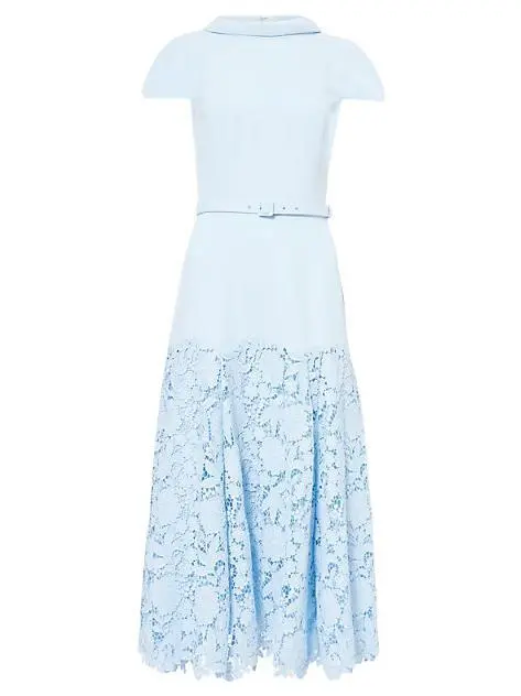 SELF-PORTRAIT Short-sleeve Lace-skirt Crepe Midi Dress - Blue