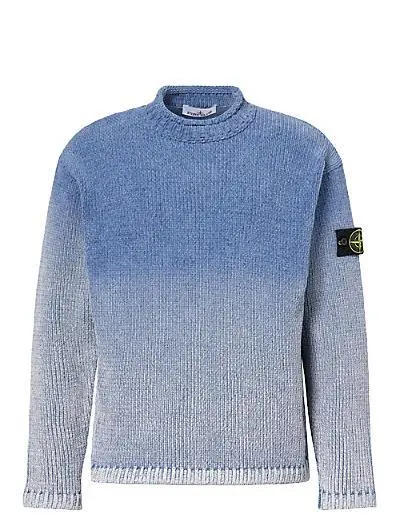Stone Island Degradé-print Cotton-chenille Jumper - Dark Blue