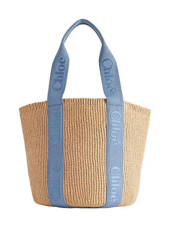 Chloé Large Raffia Tote Bag - Ashes Blue