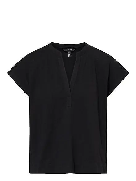 ME+EM Open Placket Short-sleeve Top - Black