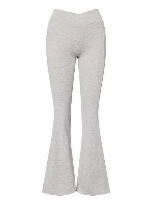 Bo+tee Flared-leg Slip-pocket Stretch-woven Leggings - Grey Marl