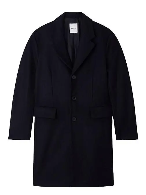 Sandro Single-breasted Wool-blend Coat With Notch Lapels - Black