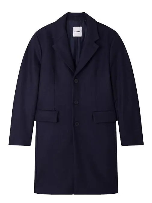 Sandro Single-breasted Wool-blend Coat With Notch Lapels - Navy Blue