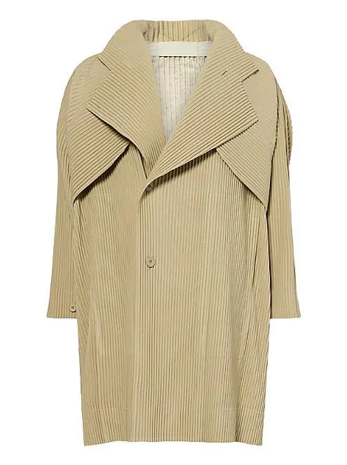 Issey Miyake Cover And Fold Pleated Knit Coat - Ct Rock Green Gray