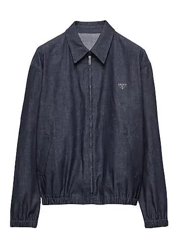 Prada Logo-plaque Blouson Denim Jacket - Blue