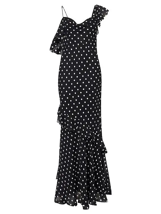 SELF-PORTRAIT Polka Dot-print Georgette Maxi Dress - Black