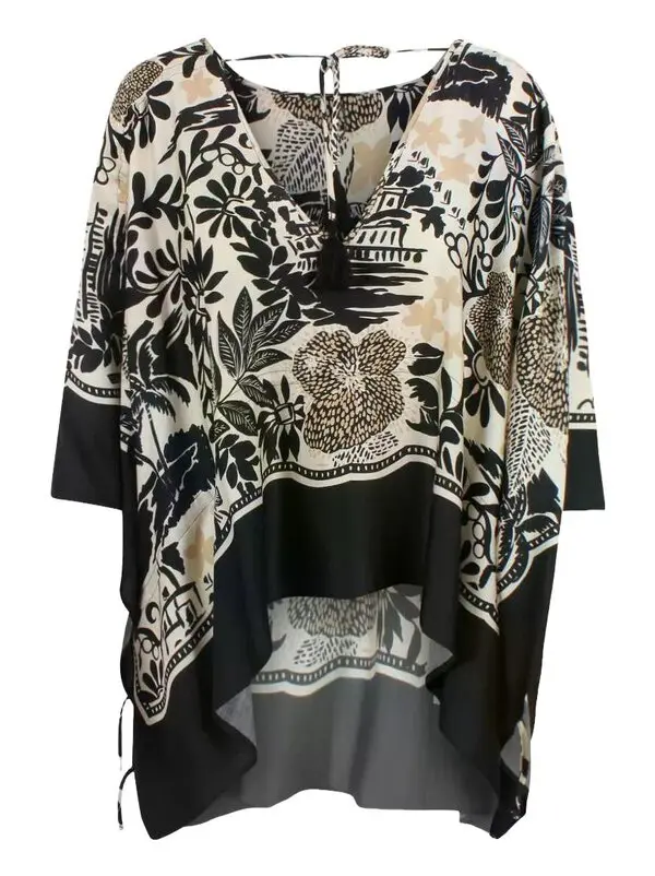 ERMANNO FIRENZE V-neck Print Top - Black