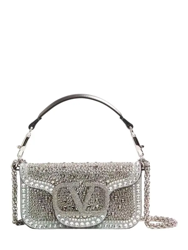 Valentino Garavani Small Locò Shoulder Bag With Rhinestones - Silver