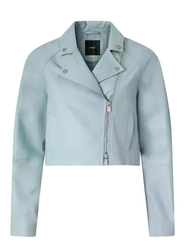 Pinko Leather Zip Jacket - Blue