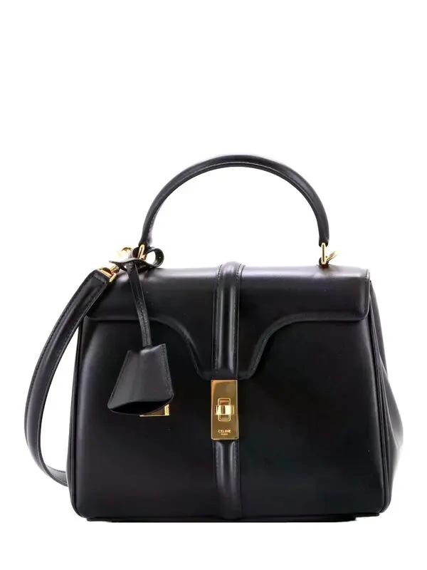 Celine 16 Top Handle Bag Smooth Calfskin Small Satchel - Black