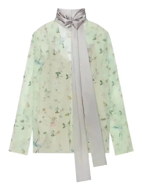 Givenchy Floral Pussy-bow Blouse - Green