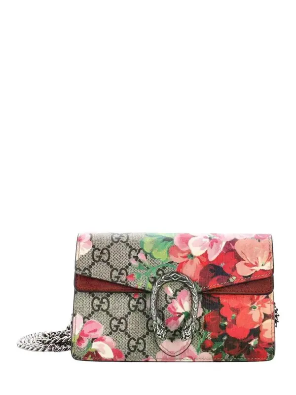 Gucci Dionysus Blooms Print Gg Coated Canvas Super Mini Crossbody Bag - Brown