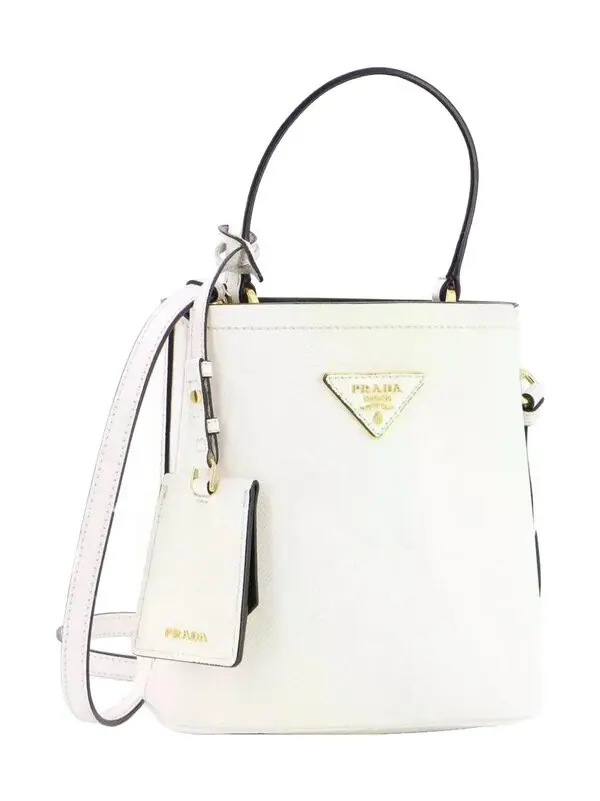 Prada Panier Saffiano Leather Small Bucket Bag - White