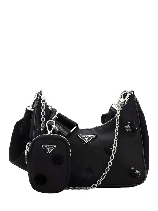 Prada Re-edition 2005 Sequin Embellished Shoulder Bag - Black