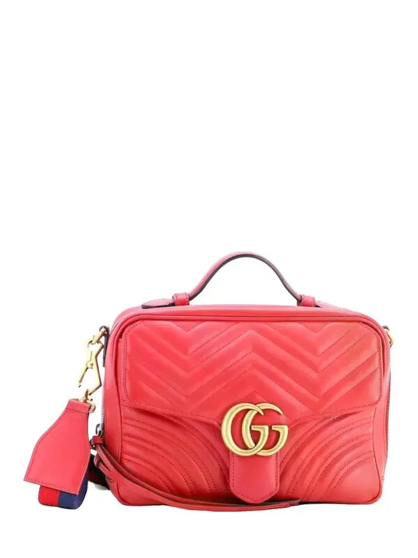 Gucci Gg Marmont Zip Around Camera Bag Matelasse Leather Small - Red