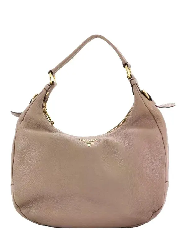 Prada Zip Top Vitello Daino Medium Hobo Bag - Neutrals