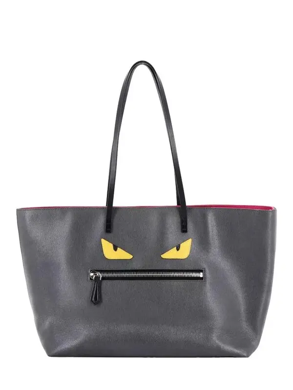 Fendi Monster Roll Leather Medium Tote Bag - Grey
