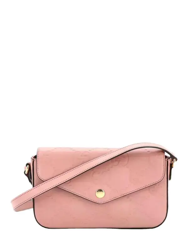 Gucci Envelope Flap Jumbo Gg Embossed Leather Super Mini Crossbody Bag - Pink