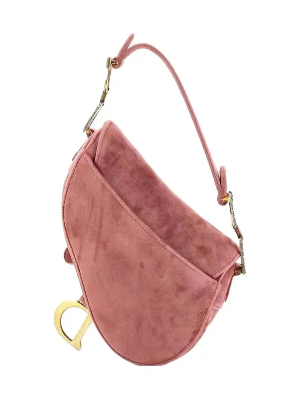 Dior Saddle Velvet Mini Shoulder Bag With Crystals - Pink