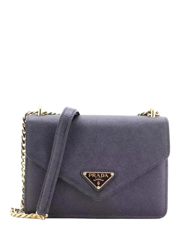 Prada Envelope Flap Chain Shoulder Bag Saffiano Leather Small - Black