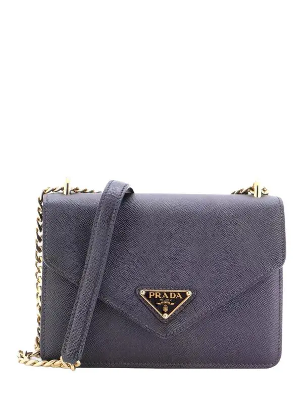 Prada Envelope Flap Chain Saffiano Leather Crossbody Bag - Black