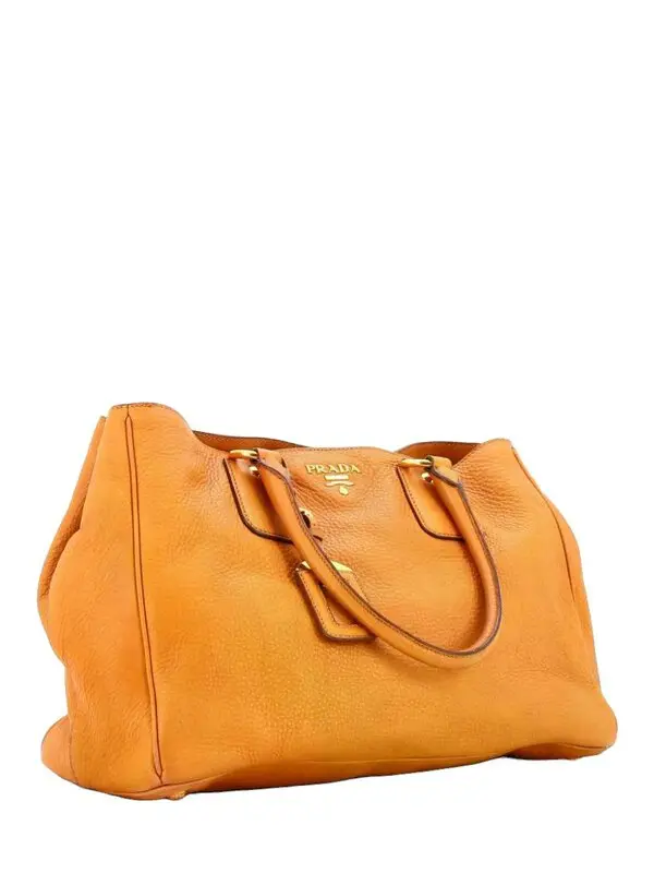 Prada Convertible Shopper Vitello Daino Large Tote Bag - Orange
