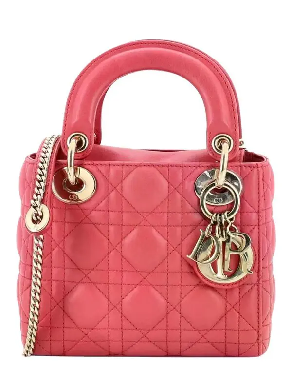 Dior Lady Chain Bag Cannage Quilt Lambskin Mini Satchel - Pink