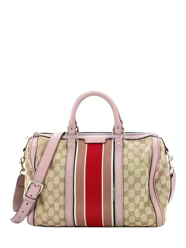 Gucci Vintage Web Boston Bag Gg Canvas Medium Satchel - Pink