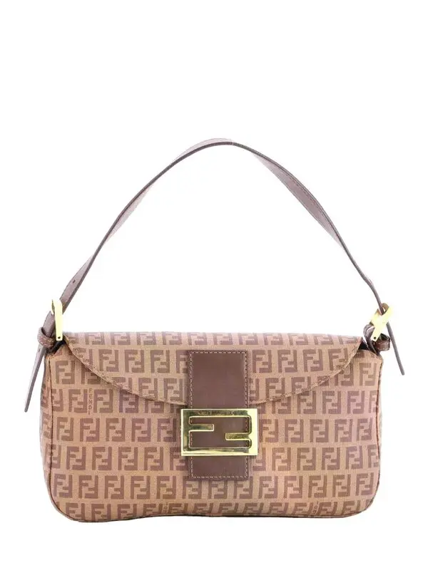 Fendi Double Flap Bag Zucchino Canvas Medium Shoulder Bag - Brown