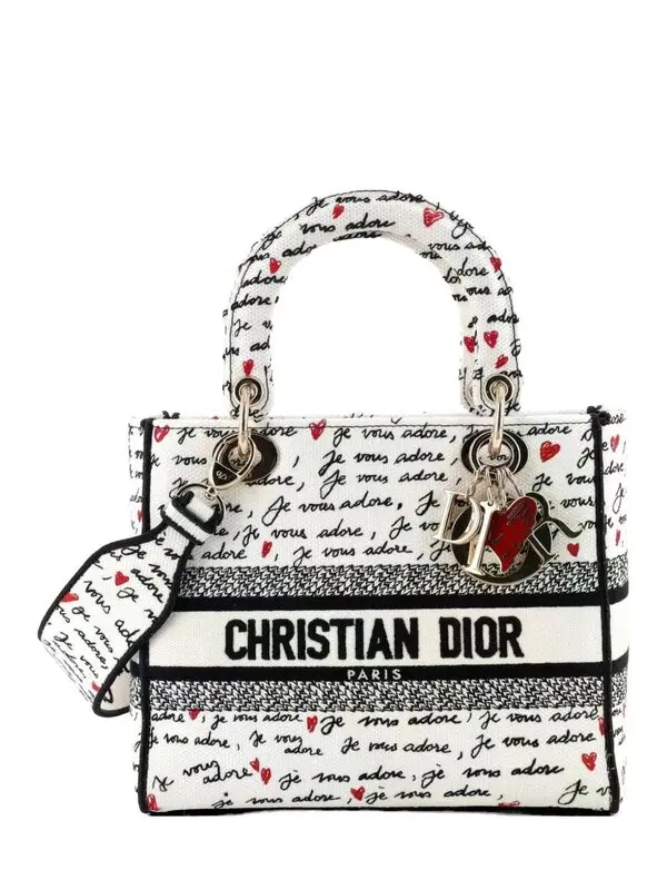 Dior Lady D-lite Embroidered Medium Satchel - White