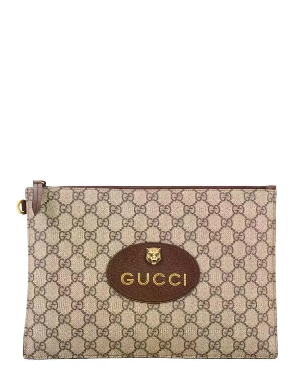 Gucci Neo Vintage Wristlet Pouch Gg Coated Canvas - Brown