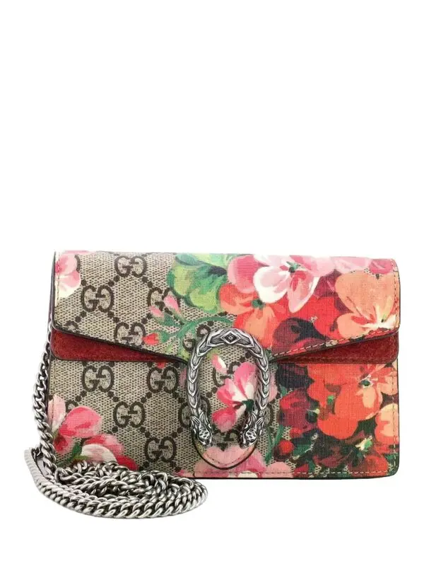 Gucci Dionysus Blooms Print Gg Coated Canvas Super Mini Crossbody Bag - Brown