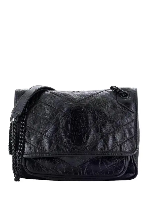 Saint Laurent Niki Chain Flap Bag Matelasse Chevron Leather Baby - Black