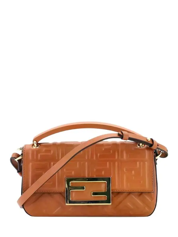 Fendi Zucca Embossed Leather Baguette Chain Bag - Brown