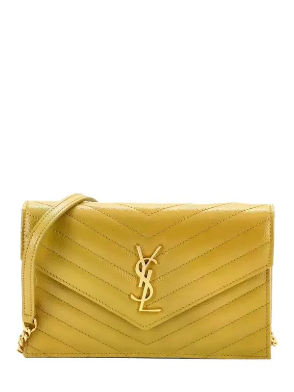 Saint Laurent Classic Monogram Wallet On Chain Matelasse Chevron Leather Small Crossbody Bag - Yellow