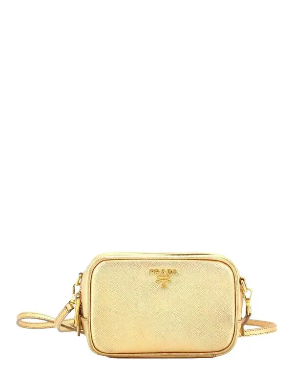 Prada Zip Saffiano Leather Mini Crossbody Bag - Gold