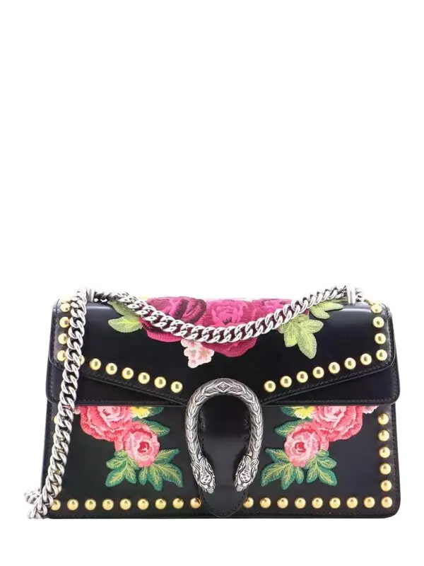 Gucci Dionysus Small Shoulder Bag Embroidered Studded Leather - Black