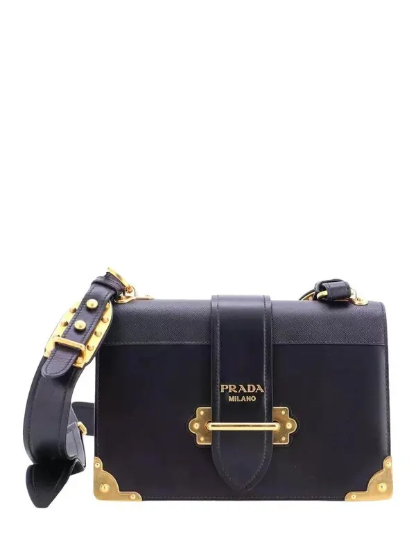Prada Cahier Leather And Saffiano Leather Large Crossbody Bag - Black