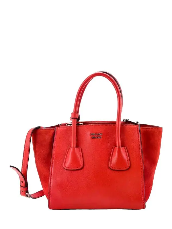Prada Twin Pocket Convertible Leather And Suede Mini Tote - Red