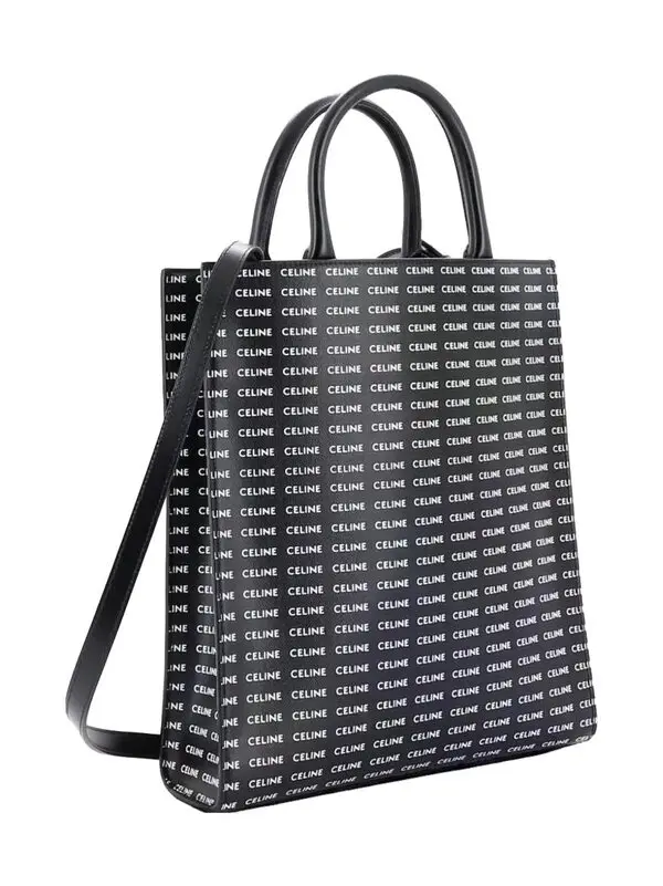 Celine Vertical Cabas Tote All Over Logo Print Small Satchel - Black