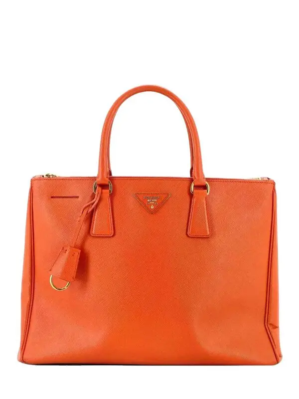 Prada Large Saffiano Leather Double Zip Tote Bag - Orange