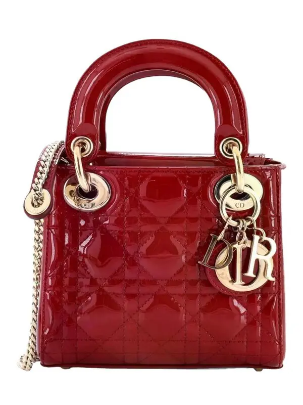 Dior Lady Cannage Quilt Patent Mini Satchel - Red