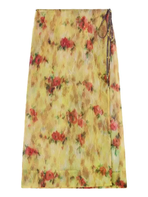 GANNI Floral Tie Midi Skirt - Yellow