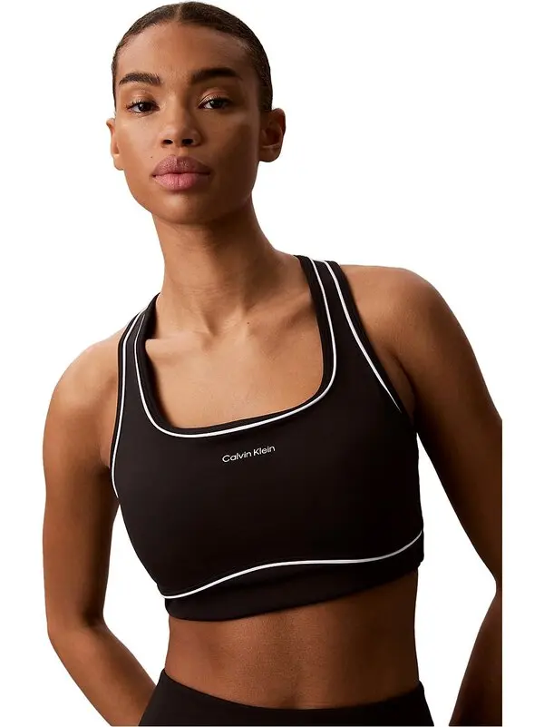 Calvin Klein Icon Sport Piped Medium Impact Sports Bra - Black