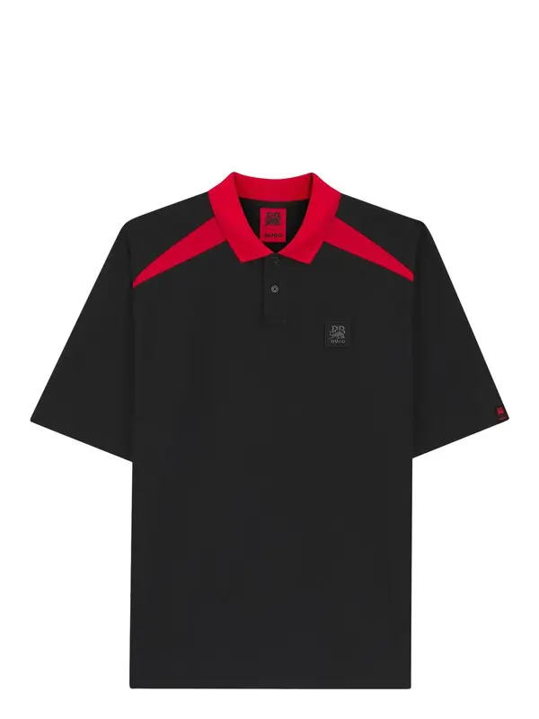 Hugo X Rb Stretch-cotton Polo Shirt With Bull Motif - Black