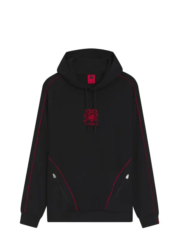 Hugo X Rb Stretch-cotton Hoodie With Bull Motif - Black