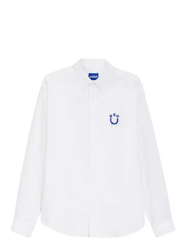 Hugo Oversize-fit Shirt In Oxford Cotton With Logo Embroidery - White