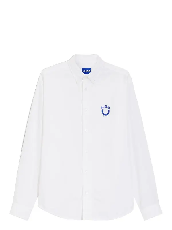 Hugo Oversize-fit Shirt In Oxford Cotton With Logo Embroidery - White